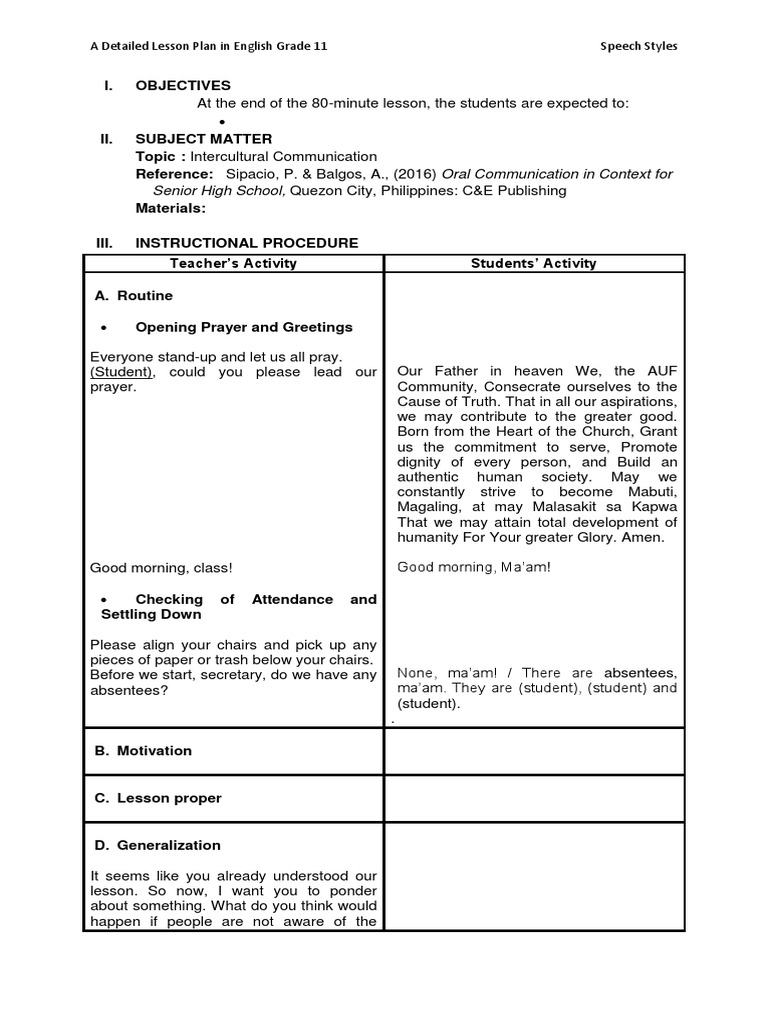Speech Styles | PDF | Lesson Plan | Communication