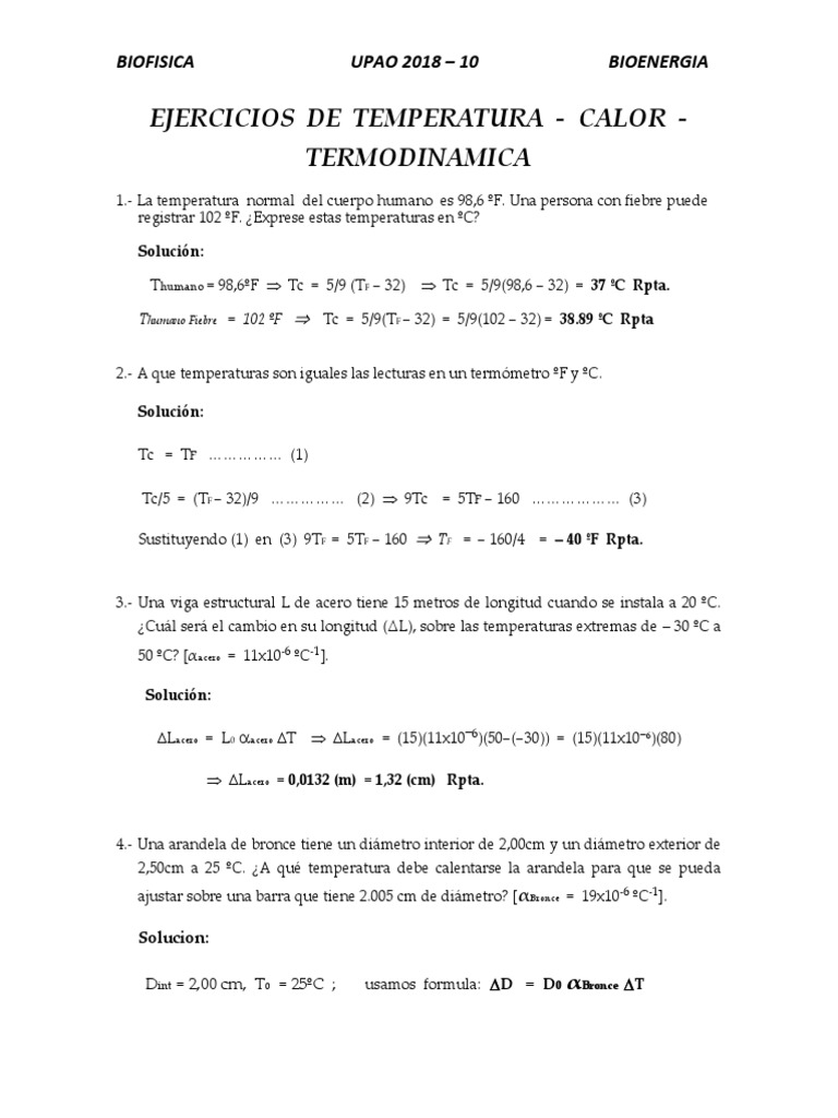 Ejercicios de Termodinámica | PDF | Caloría | Calor