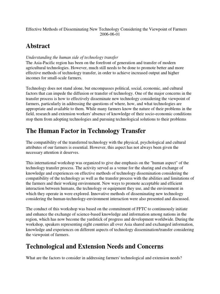 Effective Methods of Disseminating New Technology Considering The ...