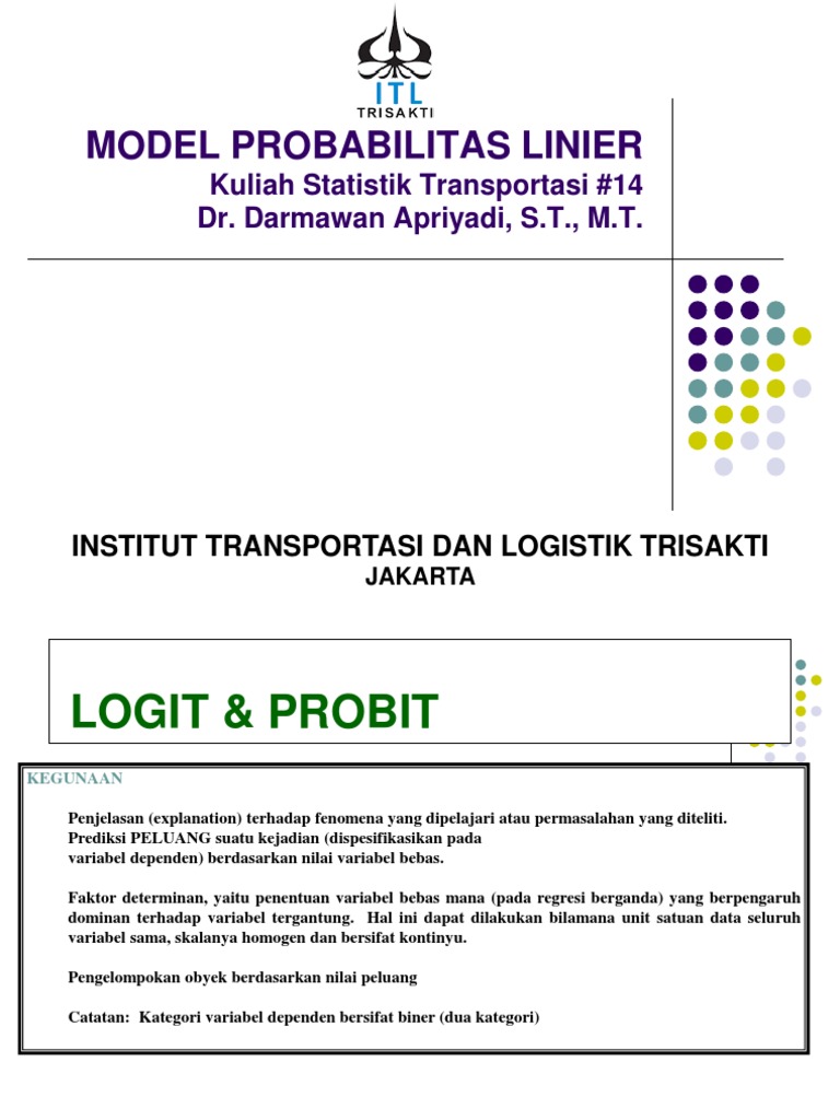 STATISTIK #14 Model Regresi Logit Dan Probit | PDF