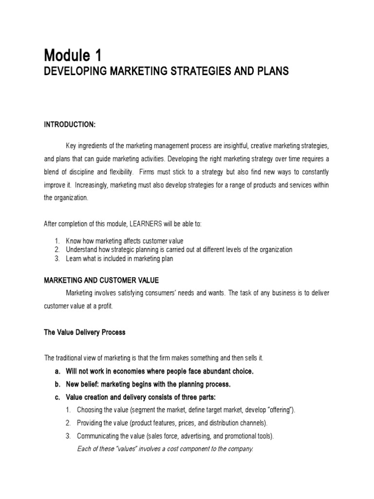 Module 1 - Developing Marketing Strategies and Plans | PDF | Strategic ...