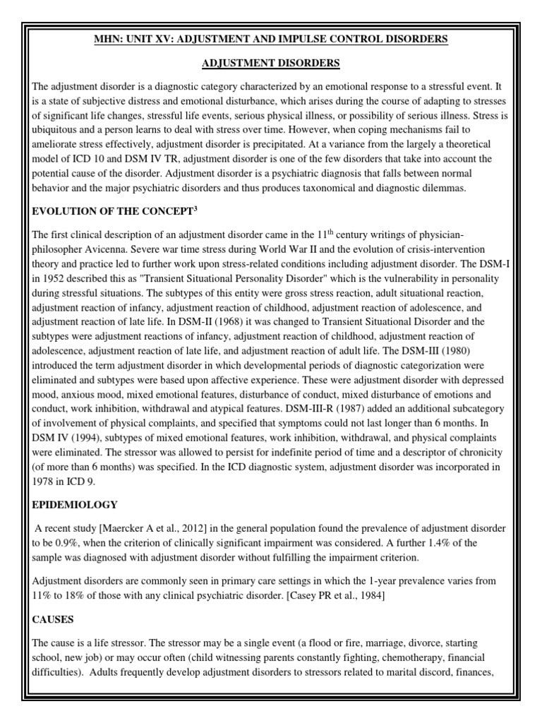 MHN: Unit XV: Adjustment and Impulse Control Disorders Adjustment ...