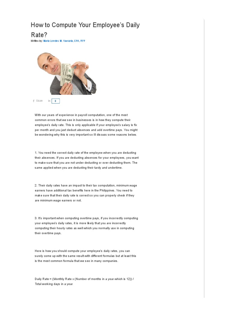How To Compute Your Employee's Daily Rate | PDF | Payroll | Salary