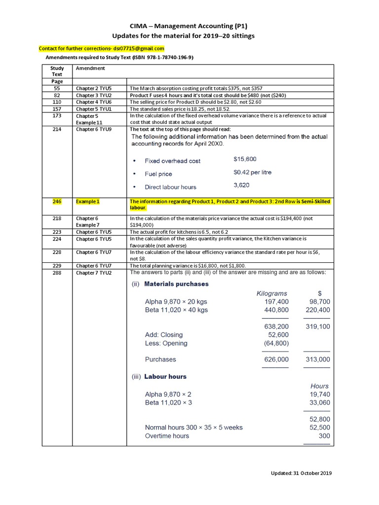CIMA P1 Updates For 2019-20 Sittings 311019 | PDF | Management ...