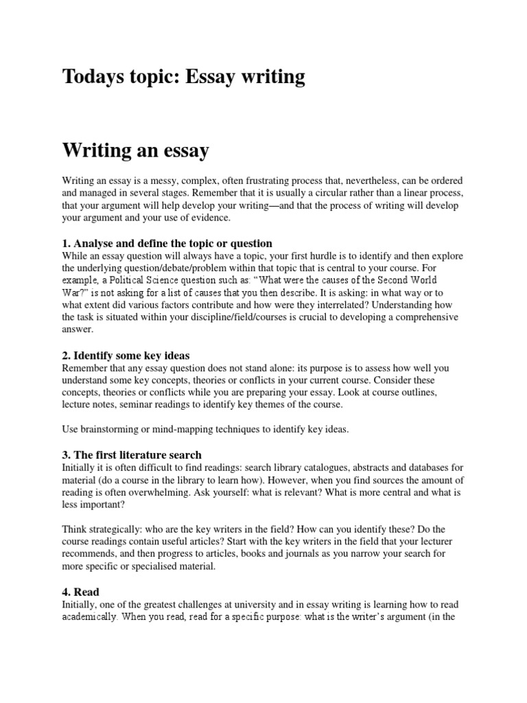 Todays Topic: Essay Writing: 1. Analyse and Define The Topic or ...