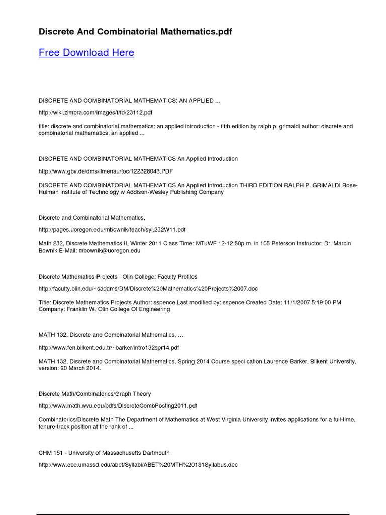 Free Download Here: Discrete and Combinatorial Mathematics PDF | PDF | Combinatorics | Discrete ...