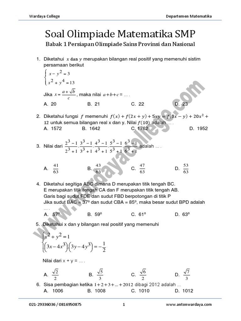 2018 - Matematika SMP - Spring Camp Persiapan Asp Osn - v1b PDF | PDF