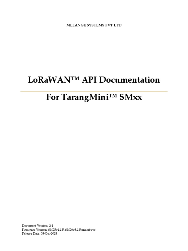 Lorawan™ Api Documentation For Tarangmini™ SMXX: Melange Systems PVT ...
