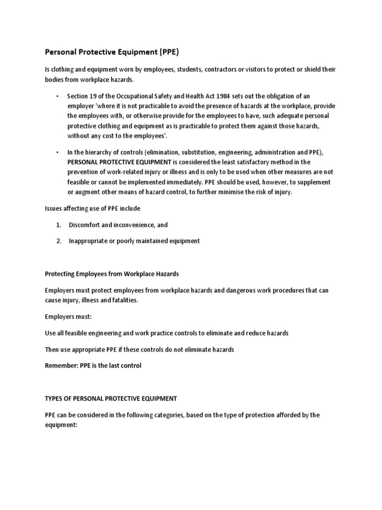 Ppe Handouts | PDF | Personal Protective Equipment | Glove