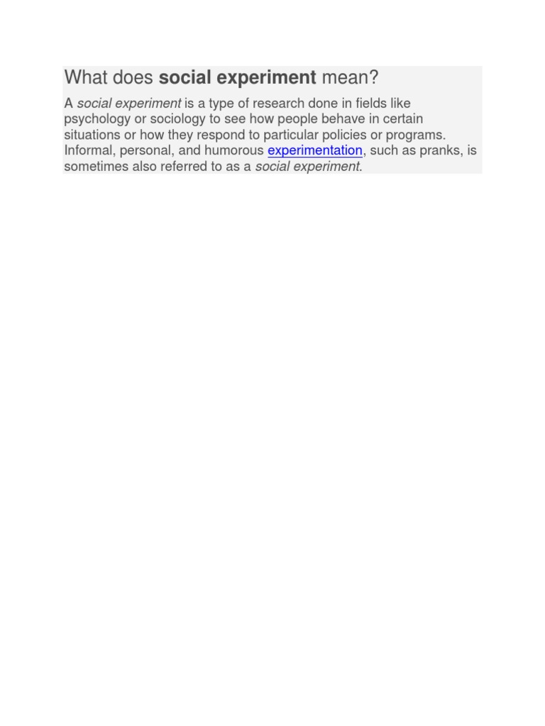 What Does Social Experiment Mean?: Experimentation | PDF