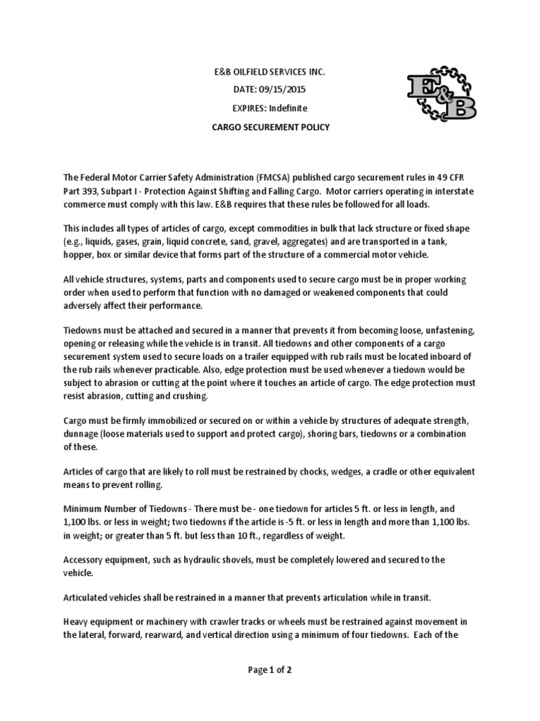 Cargo Securement Policy | PDF | Cargo | Vehicles