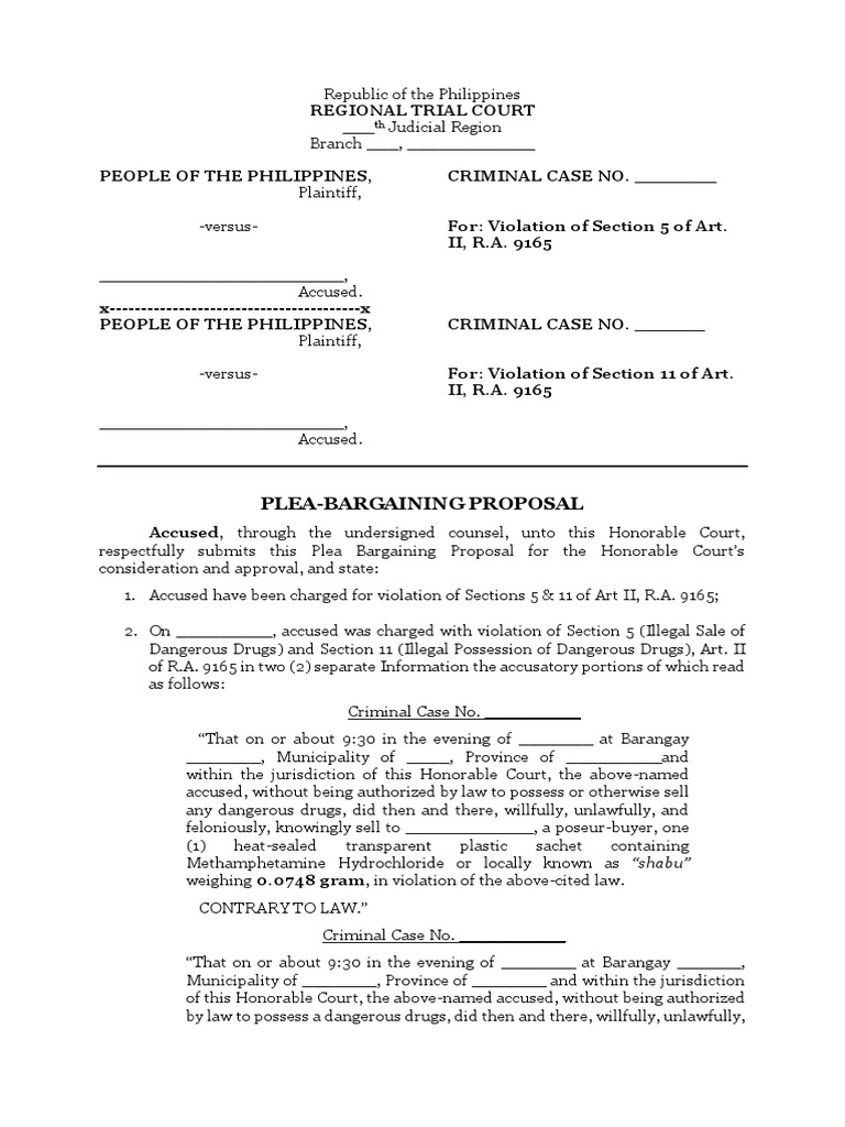 Plea Bargaining Proposal Sample | PDF | Plea Bargain | Fine (Penalty)
