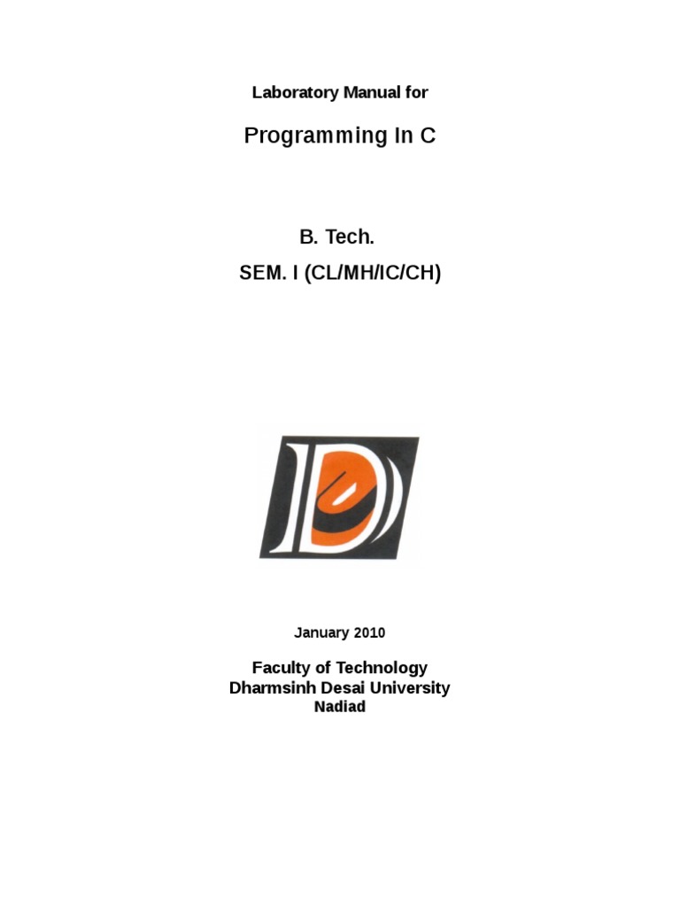 Programming in C: B. Tech. Sem. I (Cl/Mh/Ic/Ch) | PDF | C (Programming ...
