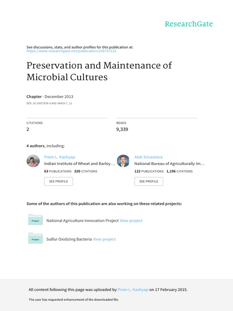 Preservation And Maintenance Of Microbial Cultures December 2013 Pdf