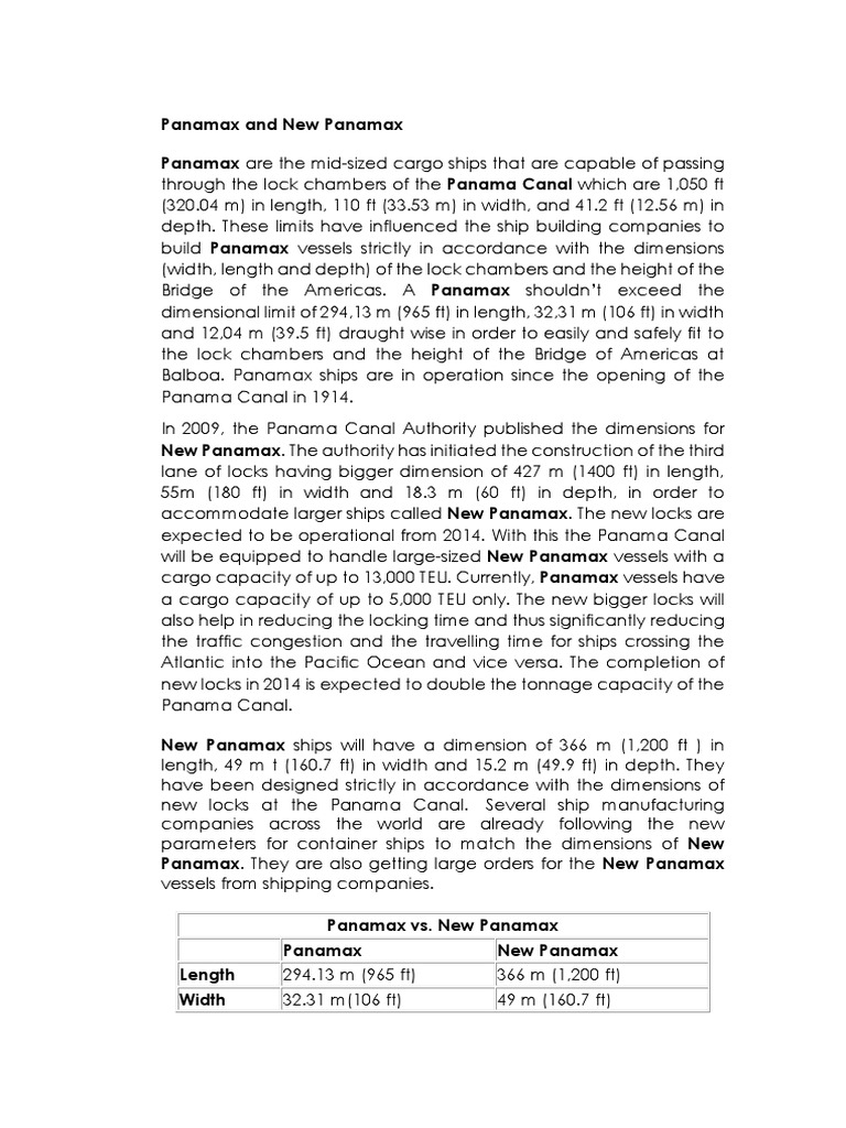 Panamax vs. New Panamax Specifications | PDF | Panama Canal | Water ...