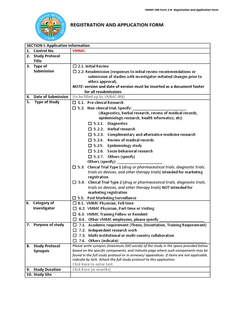 Registration and Application Form: VMMC | PDF | Clinical Trial ...