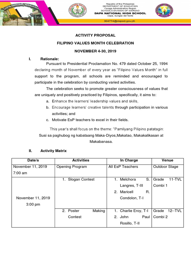 Activity Proposal FVM Celebration | PDF | Philippines | Cognition