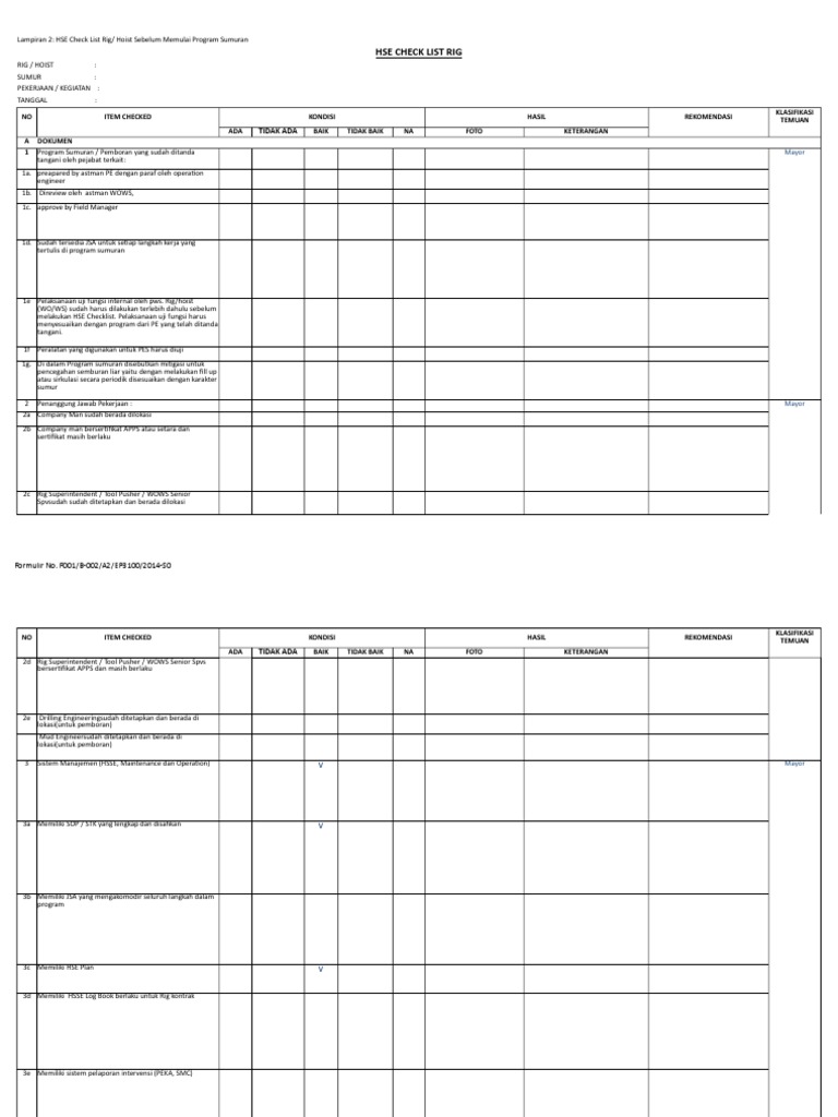 HSE Checklist Rig Sebelum Pemboran | PDF