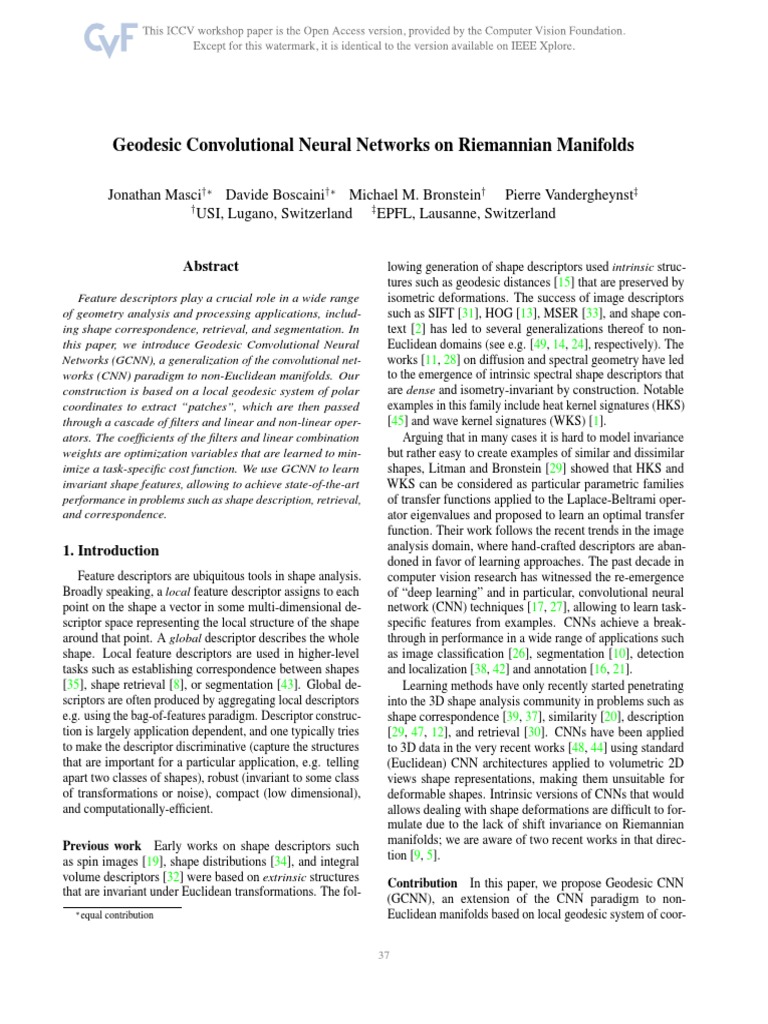 Masci Geodesic Convolutional Neural ICCV 2015 Paper | PDF | Mathematical Analysis | Geometry