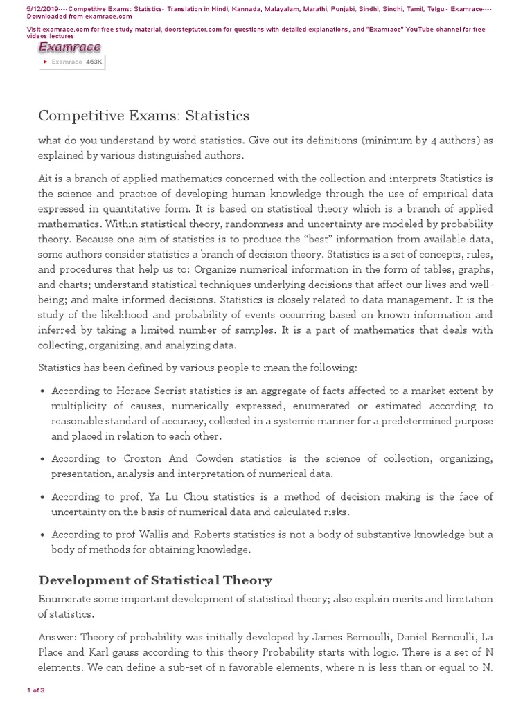 Statistics Introduction Pdf Design Of Experiments Statistics