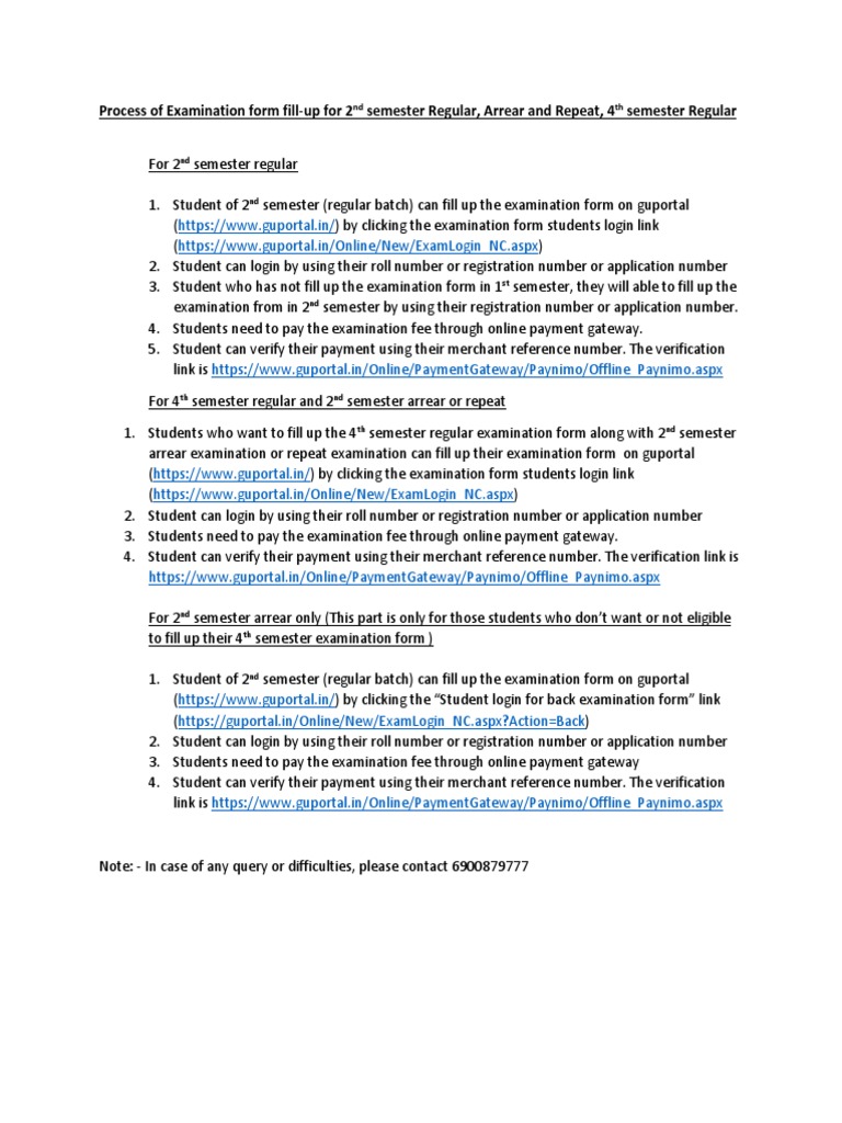 Process of Examination Form Fill-Up For 2 Semester Regular, Arrear and ...