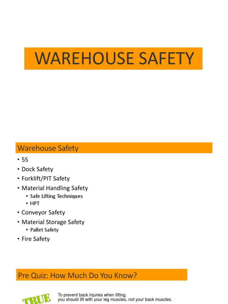 Warehosue Safety Presentation | PDF | Forklift | Pallet