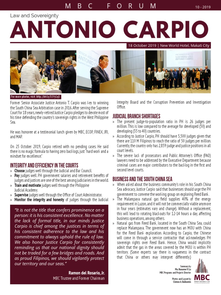 MBC Forum 10-2019: Antonio Carpio | PDF | Judge | Judiciaries