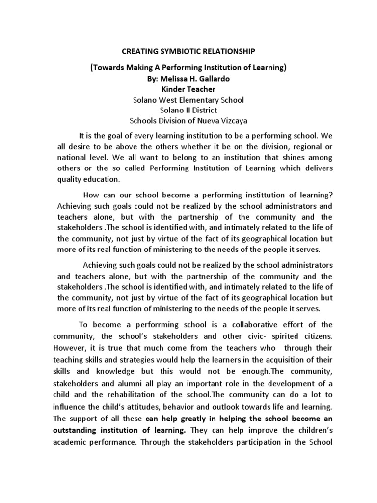 ARTICLE 2 Creating Symbiotic Relationship - MELISSA H. GALLARDO | PDF ...