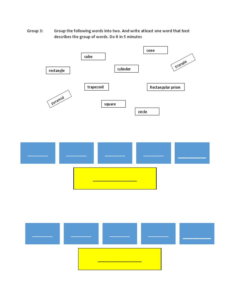 Group 3: Group The Following Words Into Two. and Write Atleast One Word ...
