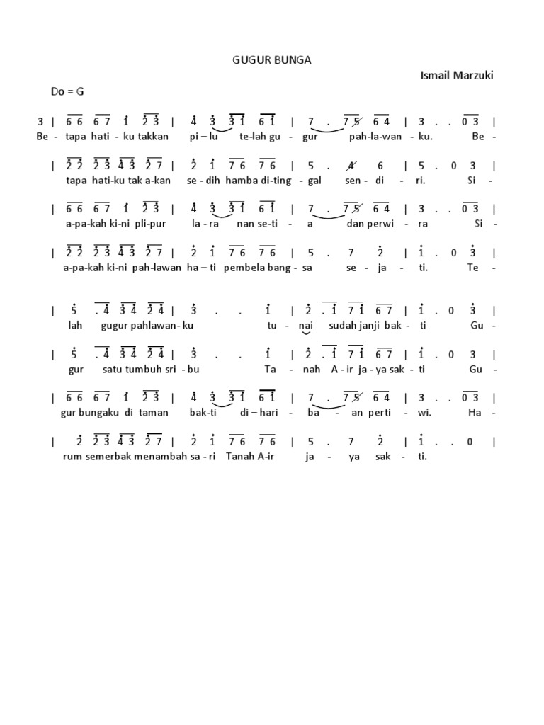 Partitur Angka Gugur Bunga | PDF