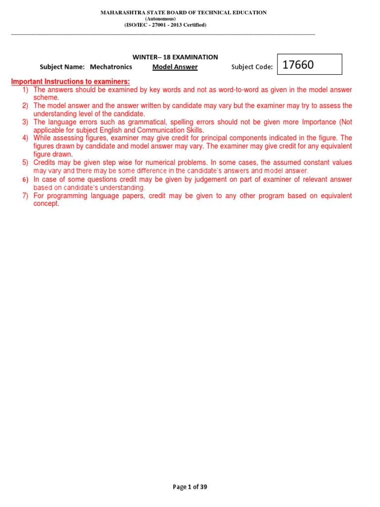 Analysis of a Mechatronics Exam Question Paper | PDF | Fuzzy Logic ...