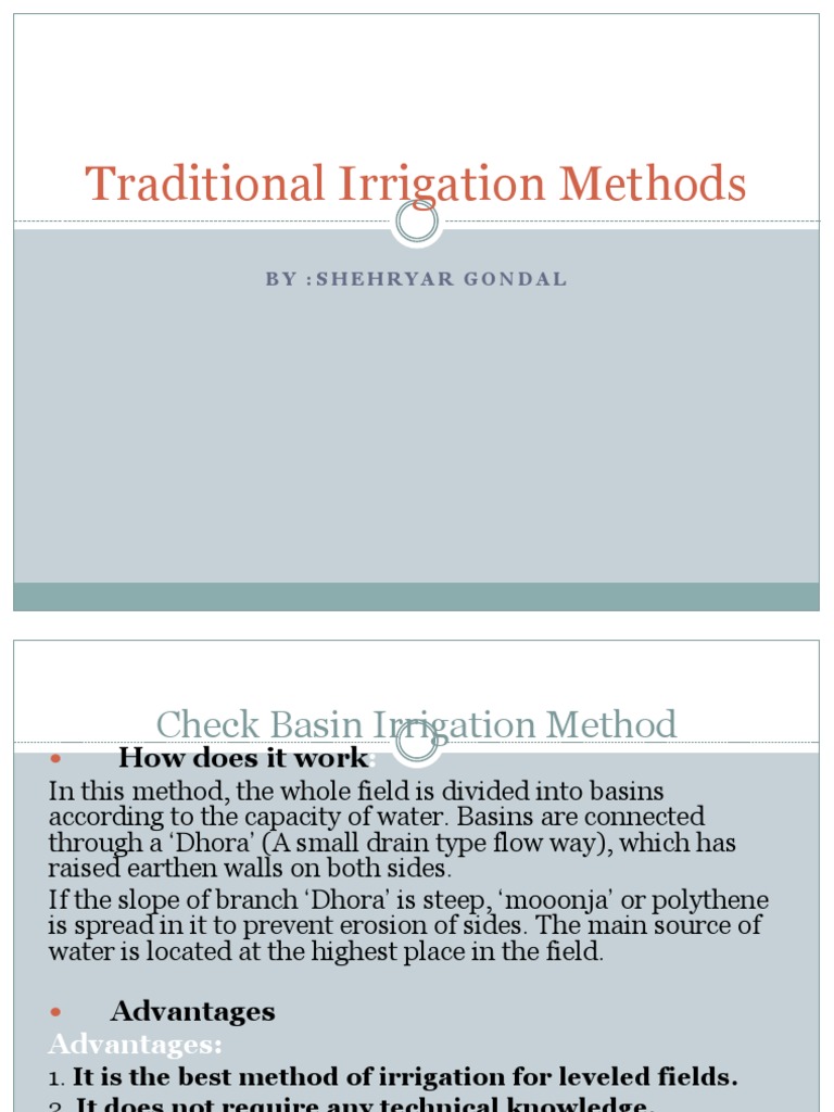Traditional Irrigation Methods: By:Shehryargondal | PDF | Irrigation ...