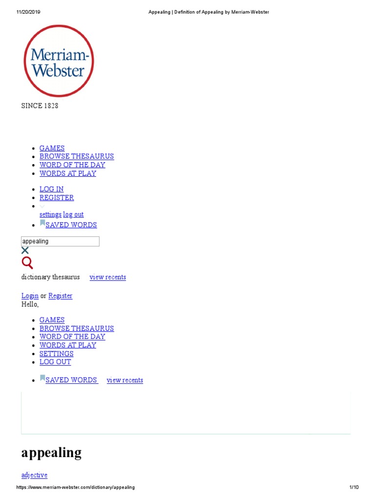 Appealing | PDF | Dictionary | Definition