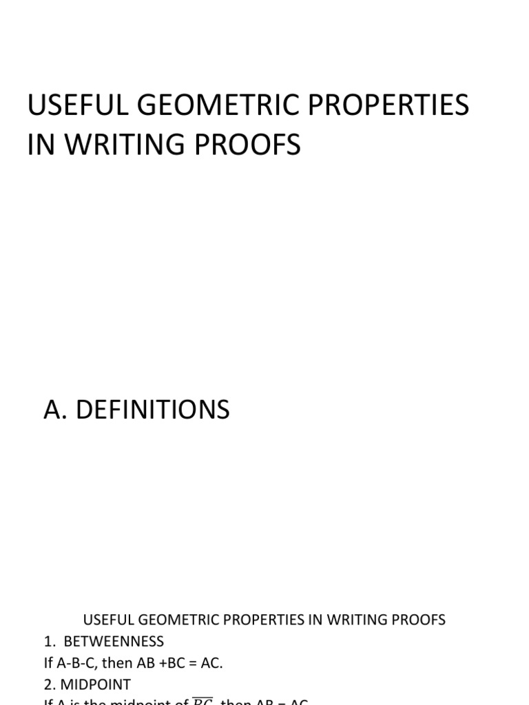 Useful Geometric Properties in Writing Proofs | PDF | Angle | Perpendicular