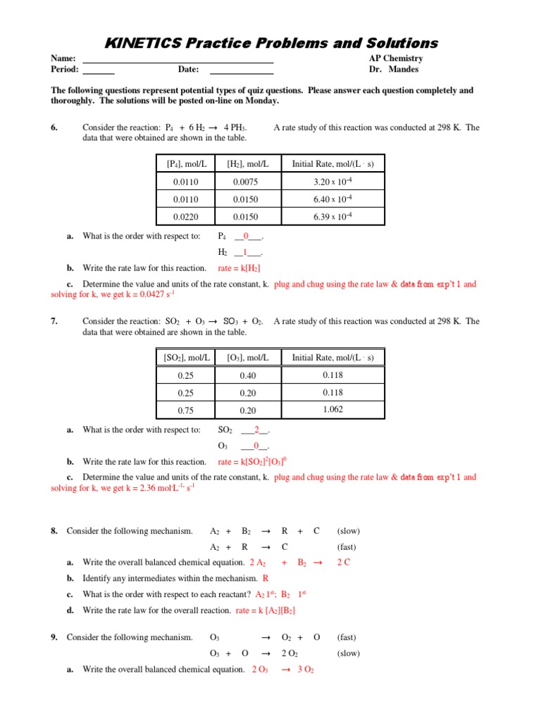 Kinetics Practice Problems & Solutions | PDF | Reaction Rate | Unit ...