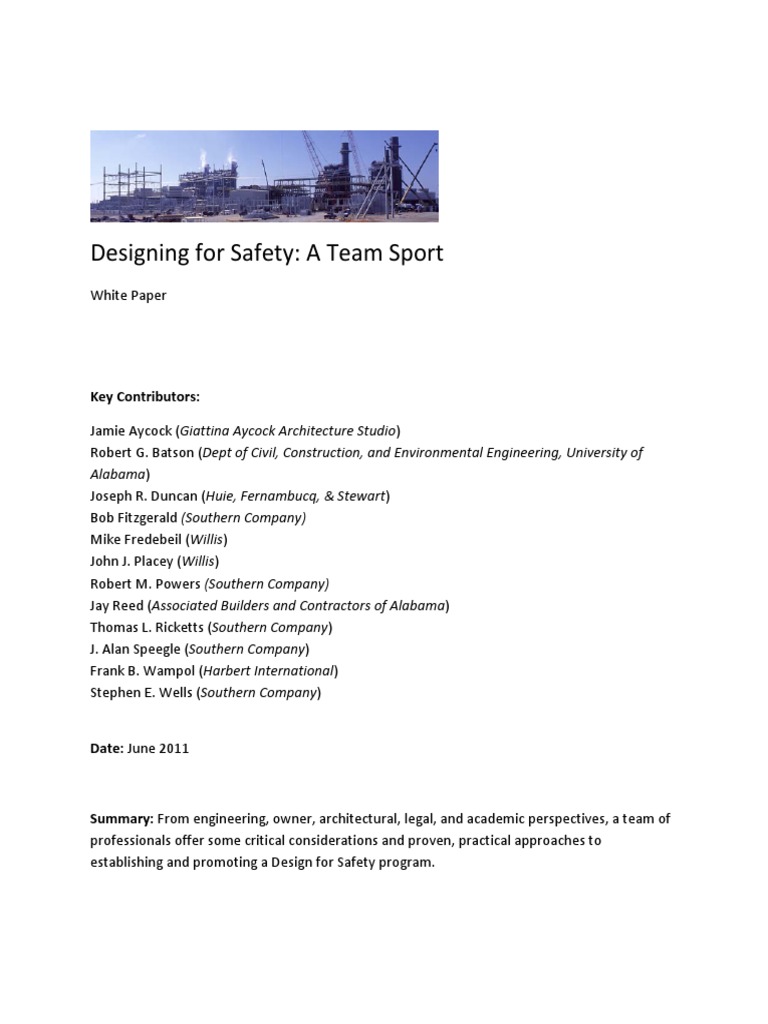 Designing For Safety: A Team Sport: Key Contributors | PDF | Safety ...
