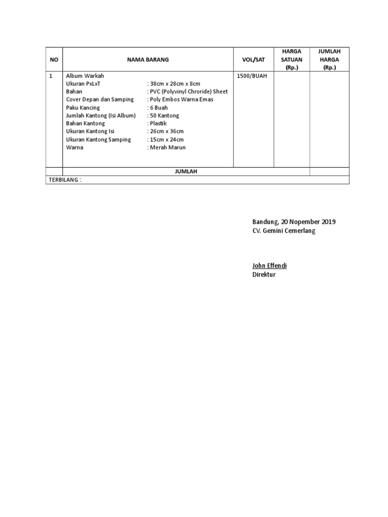 Spesifikasi Album Warkah | PDF