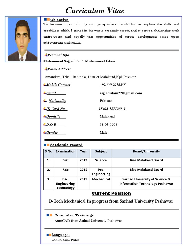 CV of Muhammad Sajjad | PDF