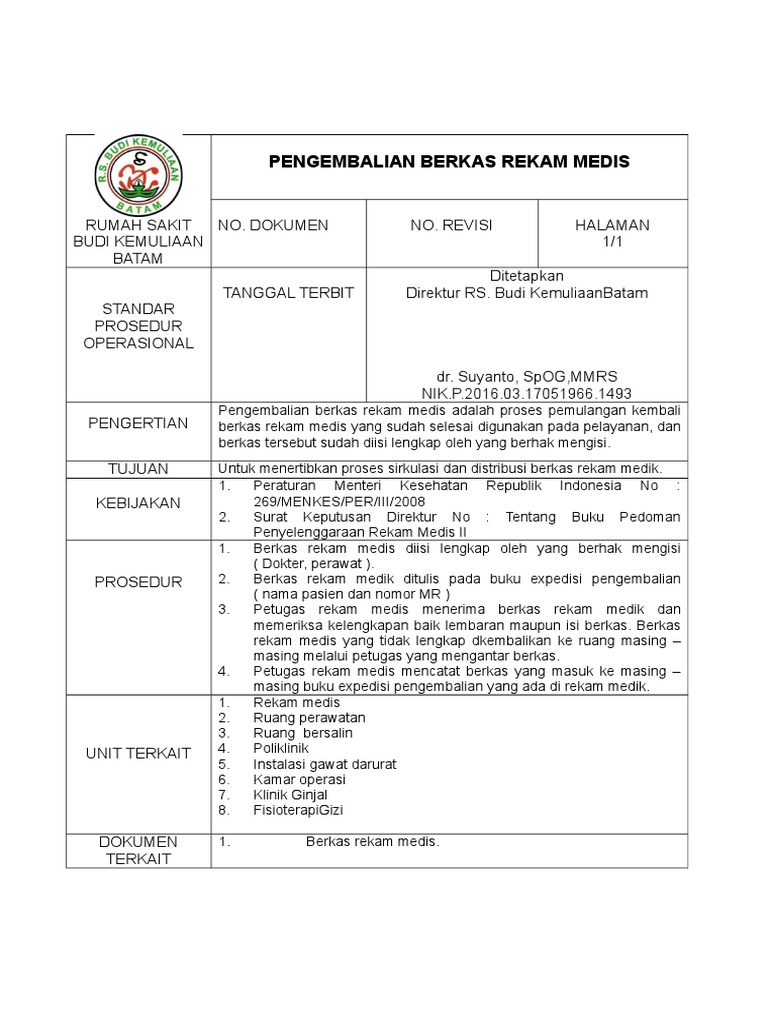 Pengembalian Berkas Rekam Medis | PDF