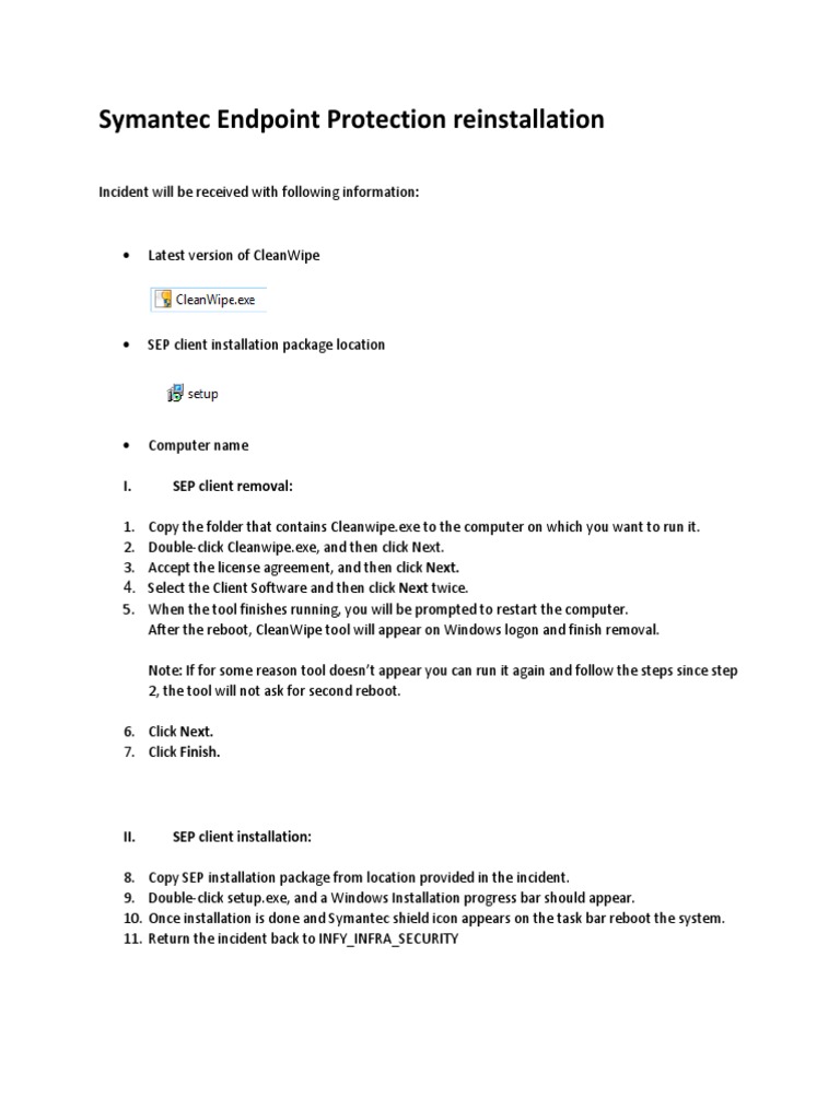 SEP Client Reinstallation Guide | PDF