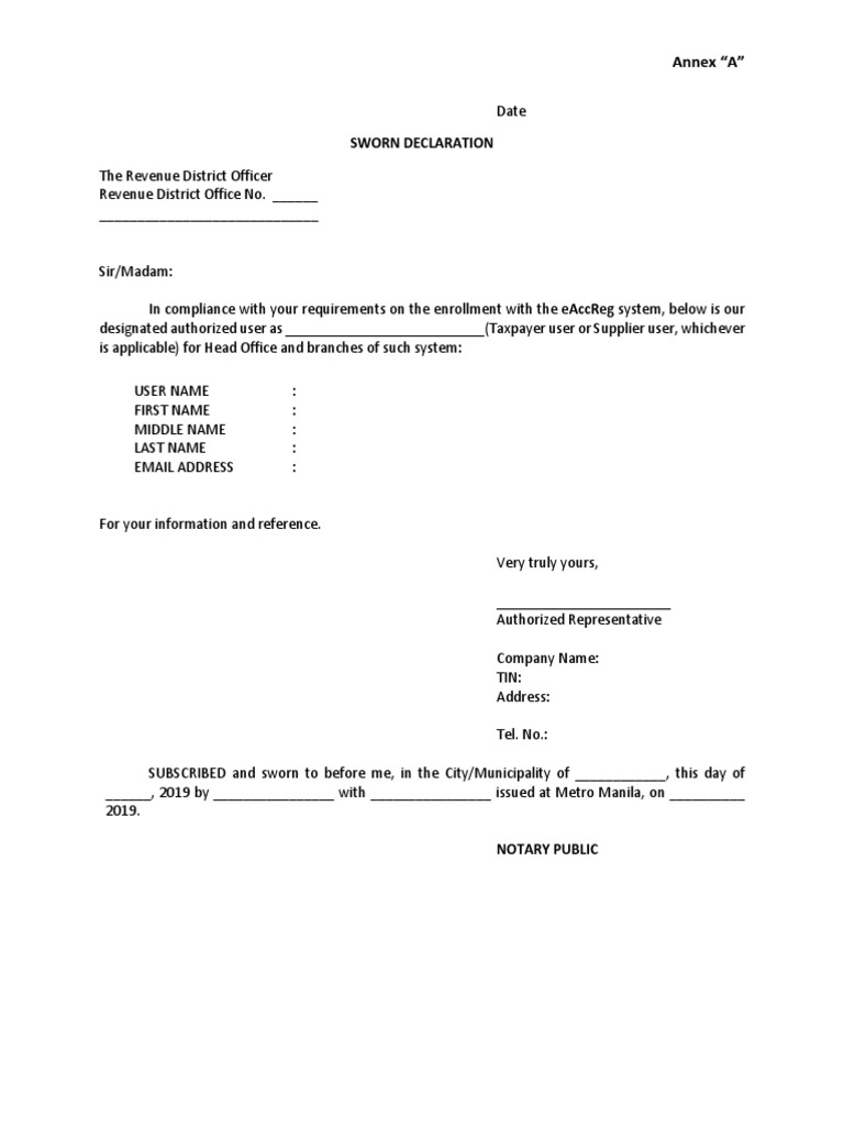 Sworn Declaration Annex A Form Pdf Cyberspace World Wide Web 7447