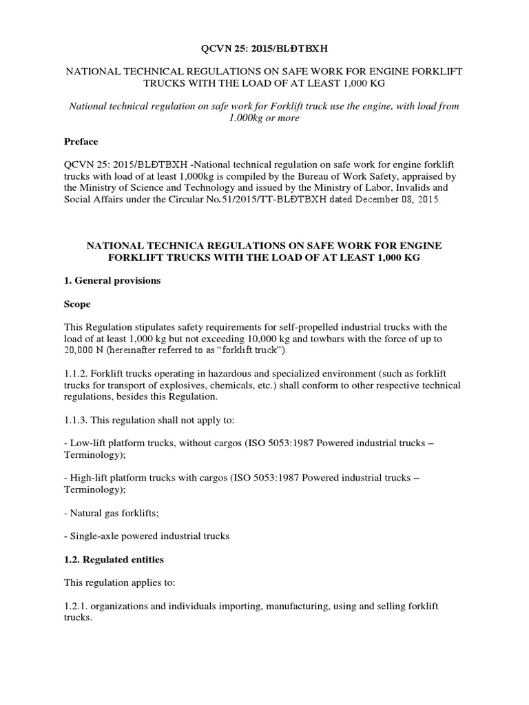 QCVN 25 2015-English | Download Free PDF | Forklift | Truck