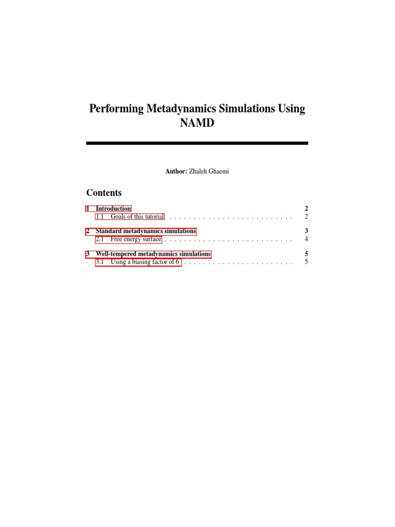 Metadynamics Simulations with NAMD | PDF | Physical Chemistry ...