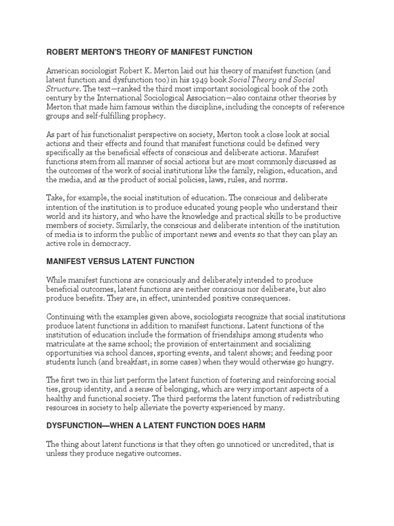 Latent and Manifest Function | PDF | Sociological Theories ...