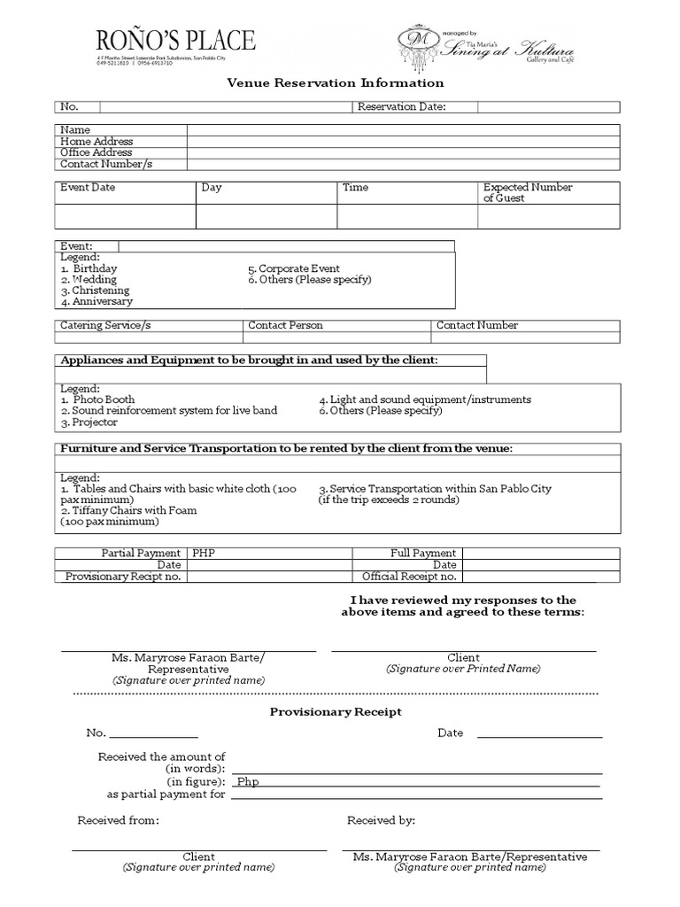 Venue Reservation Information | PDF | Business