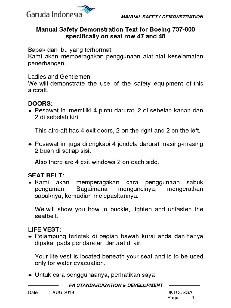 Boeing 737 Safety Demo Instructions | PDF | Transport Safety | Transport