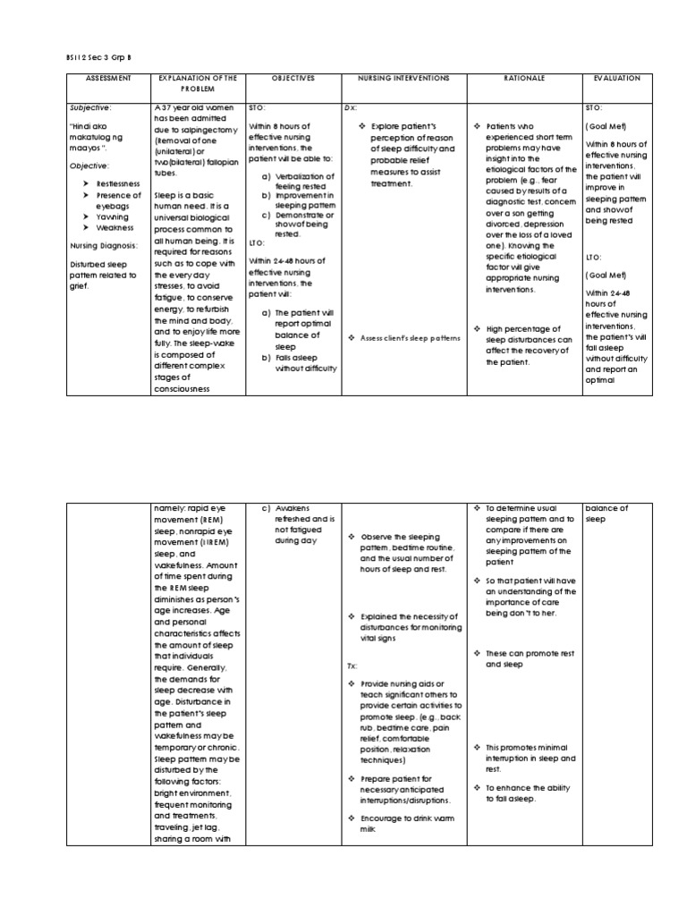 Care Plan for Disturbed Sleep Pattern | PDF | Sleep | Nursing