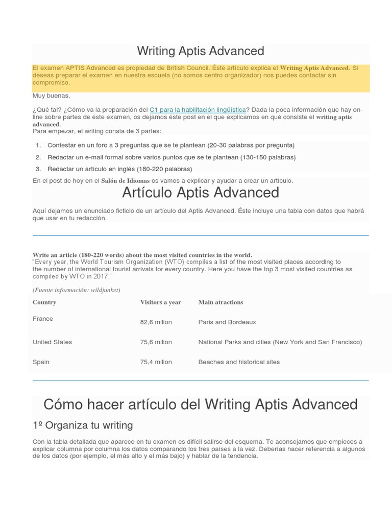 Writing Aptis Advanced-Article | PDF | Lingüística | Turismo