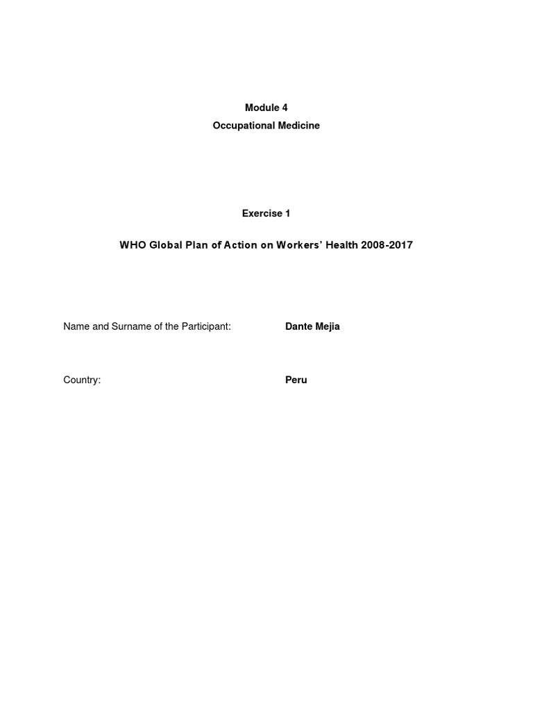 WHO Global Plan of Action On Workers' Health 2008-2017 - Exercise | PDF ...