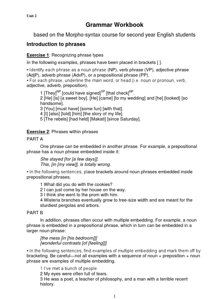 Student Grammar Workbook2 | PDF | Phrase | Verb
